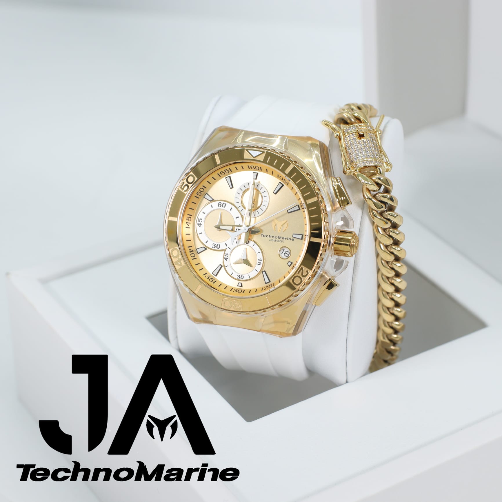 Technomarine Hombre Gold and Gold 46mm “Dos Correas”Una Pulsera Cubana – J & A Technomarine y ...